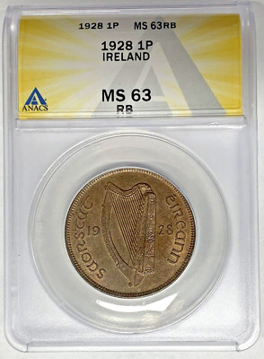 1928 Ireland 1 Penny ANACS MS 63 RB W4 | eBay