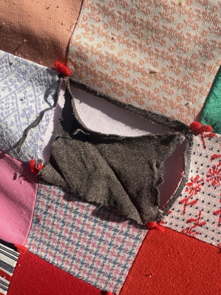 Vtg 70’s Hand-Tied Patchwork Quilt Polyester Squares Cotton Blend ...