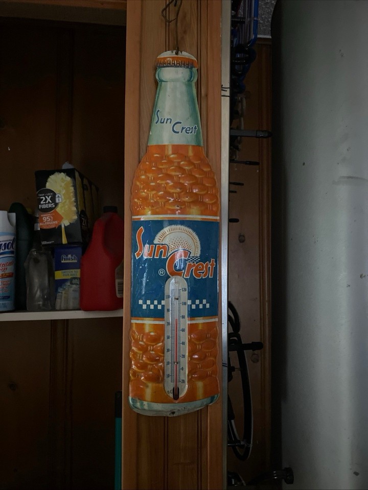 RARE VINTAGE 1950'S SUN CREST ORANGE SODA POP 17" Steel THERMOMETER ...