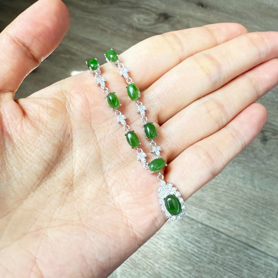 925 Sterling Silver Necklace 6x4mm Natural Emerald Gemstone Zircon ...