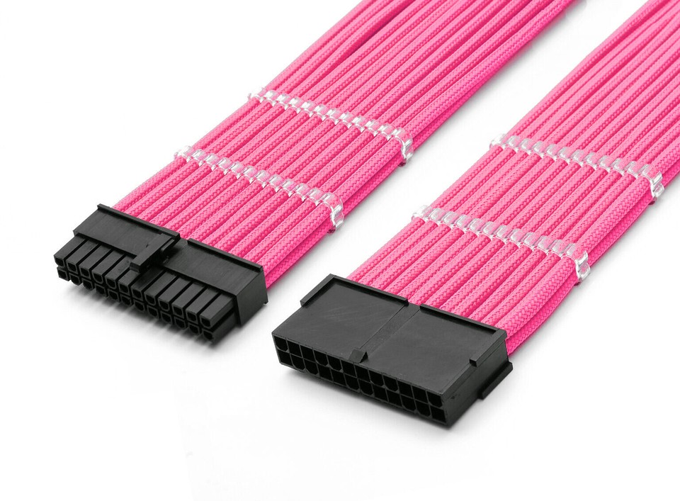 24-pin ATX Motherboard 30cm Pink Sleeved Extension + Cable Combs for ...
