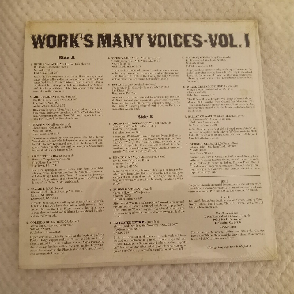Work's Many Voices Vol. 1- Work & Labor Songs SEALED! NEW! LP ...