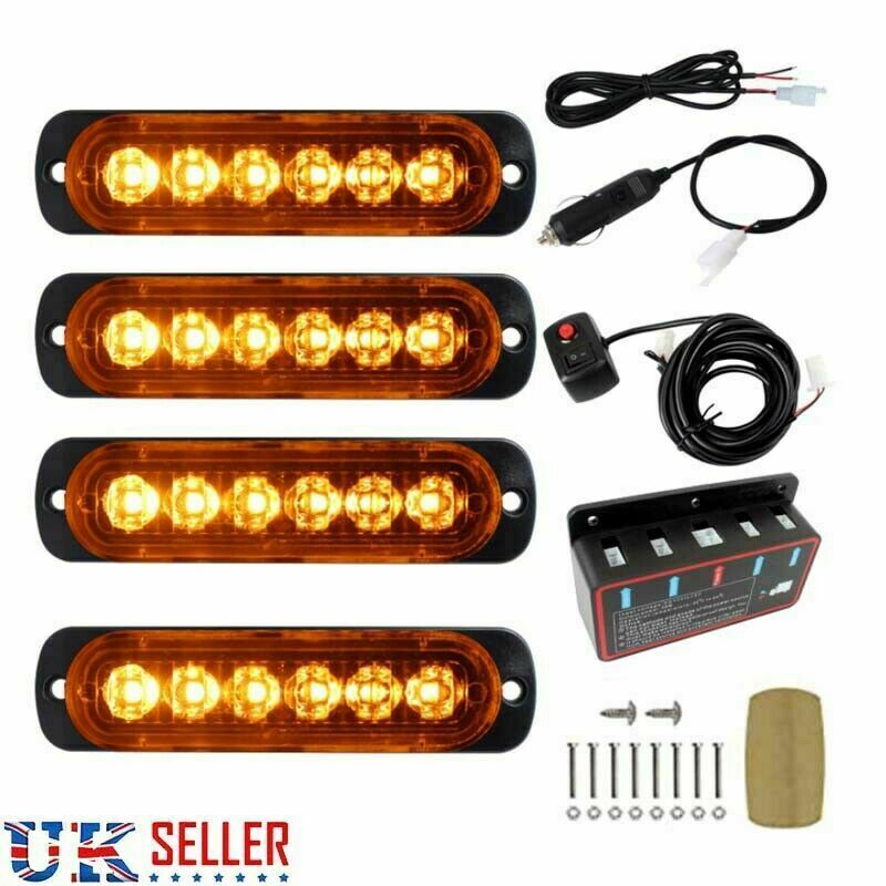 4x 6 LED Amber Recovery Strobe Marker Light Flashing Light Bar Beacon ...