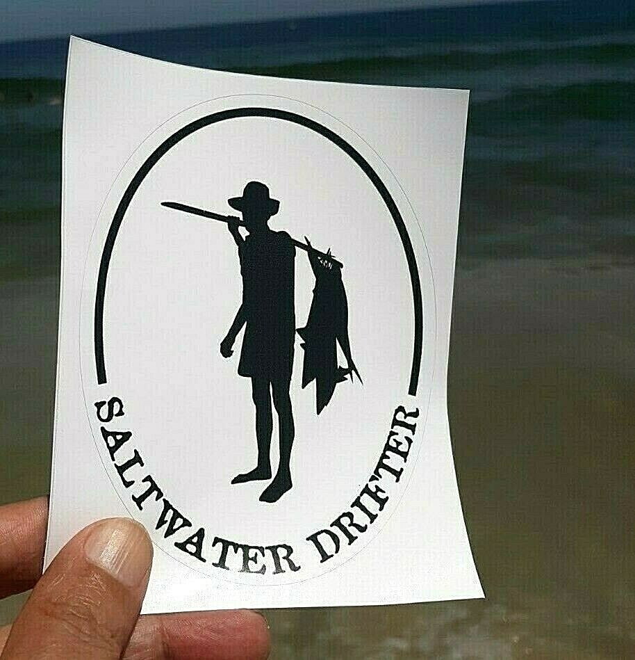 Saltwater Drifter Caribbean Hobo fishing oval sticker Decal ocean ...