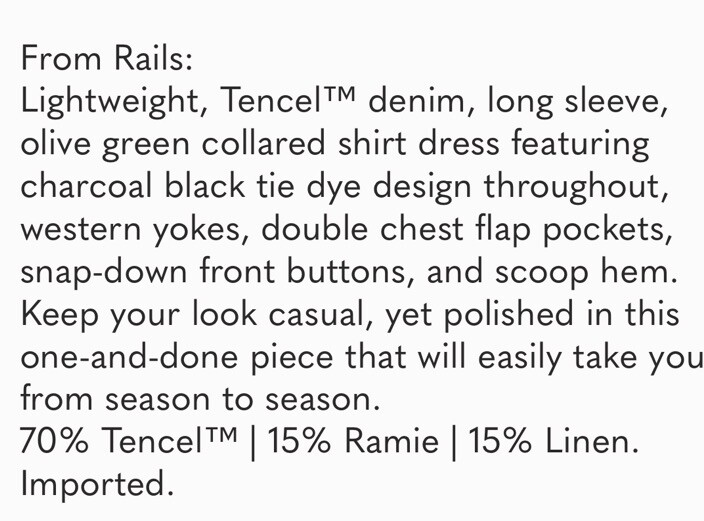 Rails Women’s Sandra Olive Black Tie Dye Tencel Shirt Dress Size S | eBay