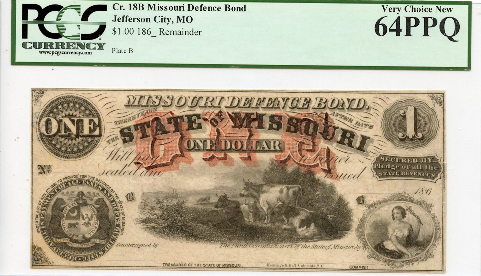 Missouri Defence Bond $1 CR18B PCGS CU 64 PPQ | eBay