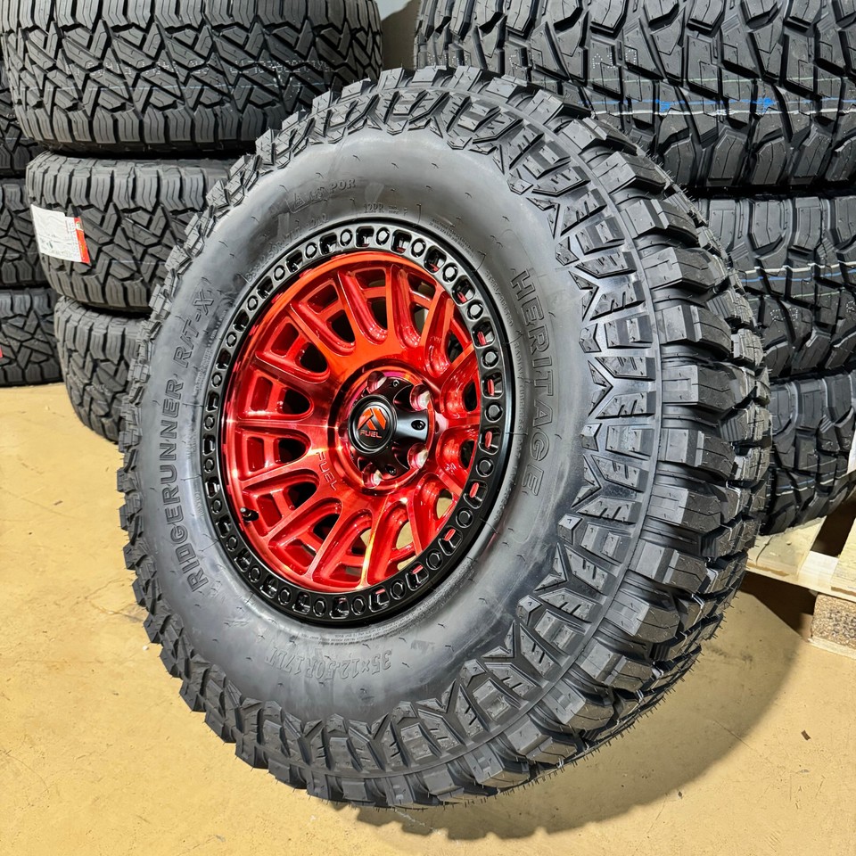 4 17x9 Fuel D834 Cycle Red Wheels 35" AT RT Tires 5x5 Jeep Wrangler JK ...
