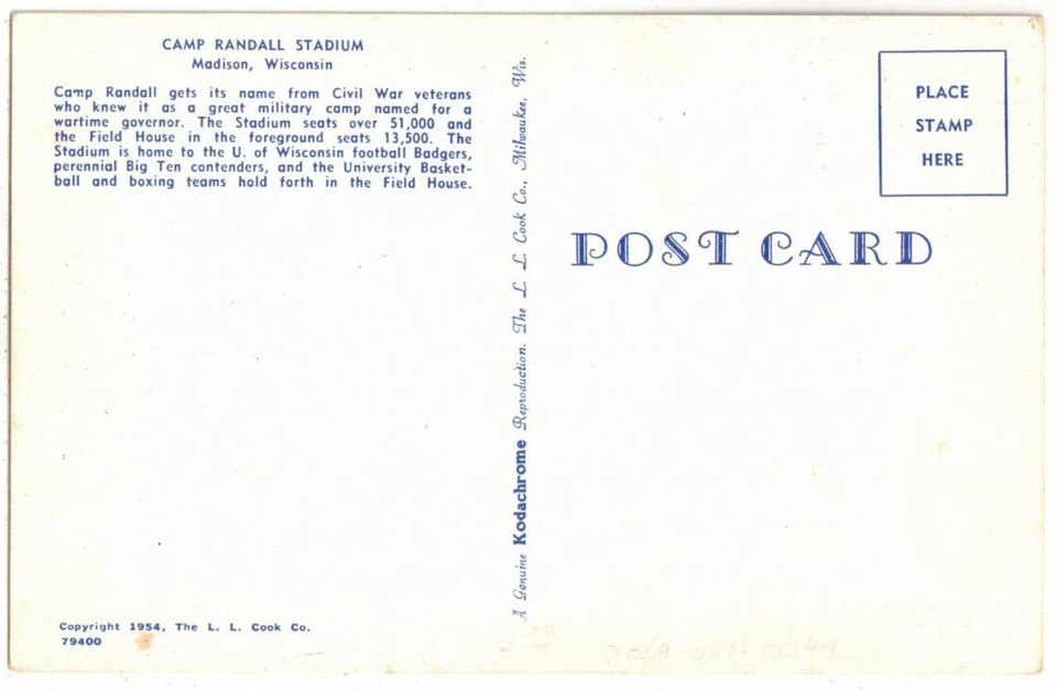 1954 Postcard: Aerial View of Packed Camp Randall Stadium – Madison ...