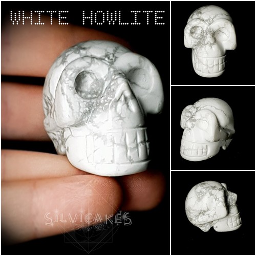 1.5" Cute White Howlite Skull Hand Carved Natural Gemstone Crystal ...