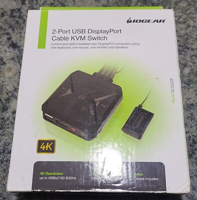 IOGEAR 2-Port 4K USB DisplayPort Cable KVM Switch GCS52DP New Open Box ...