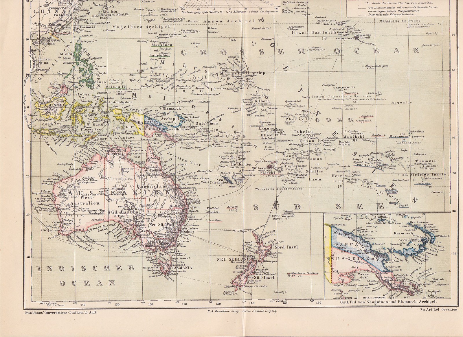 Oceania Australia South Sea Map 1885 Polynesia Australia Map New ...