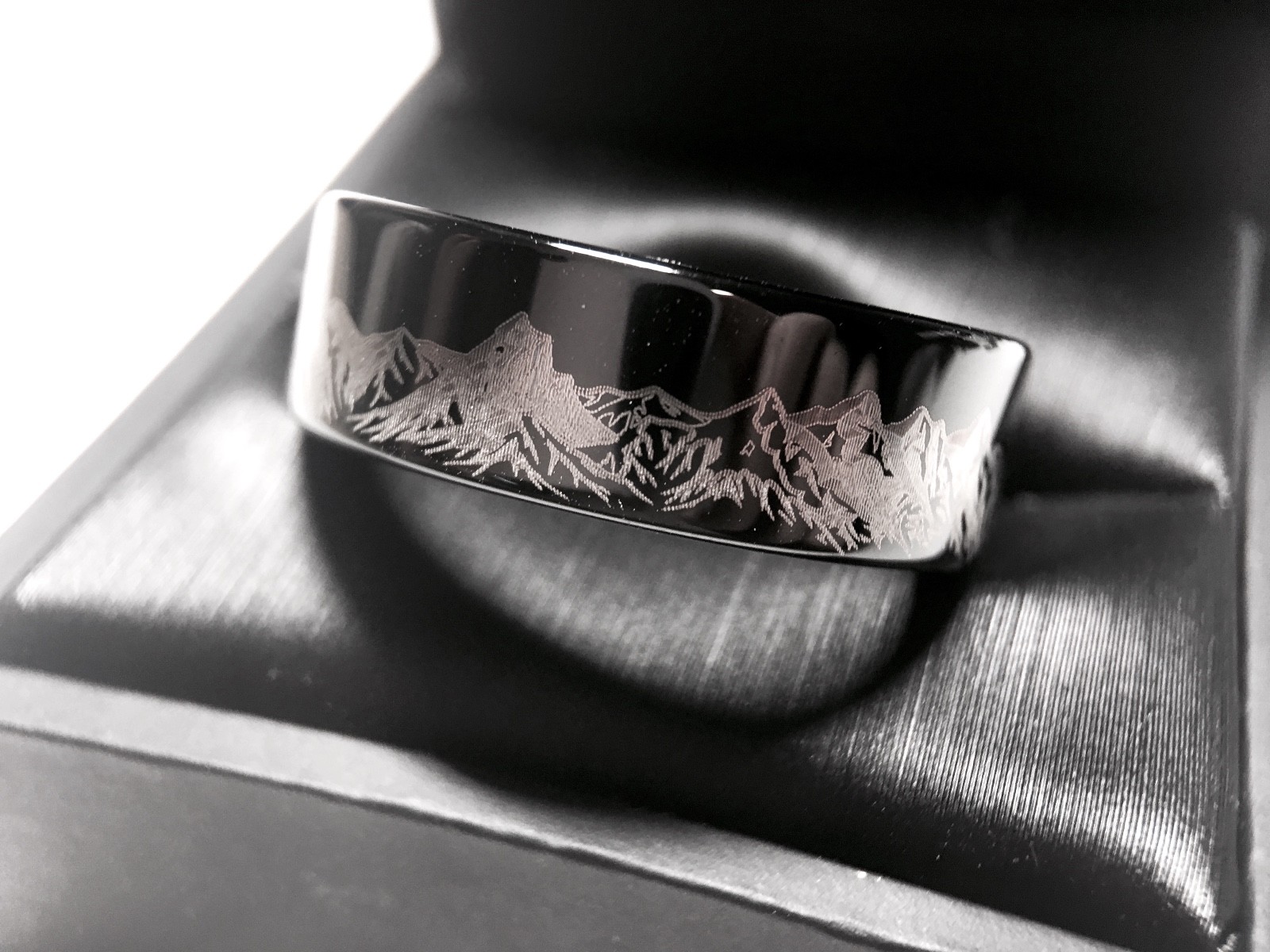 Ocean Wave Ring, Mountain Ring, Black Tungsten Wedding Band, Mens ...