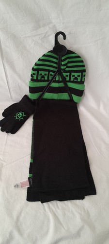 BNWT Primark boys children's minecraft creeper hat scarf gloves set m/l ...