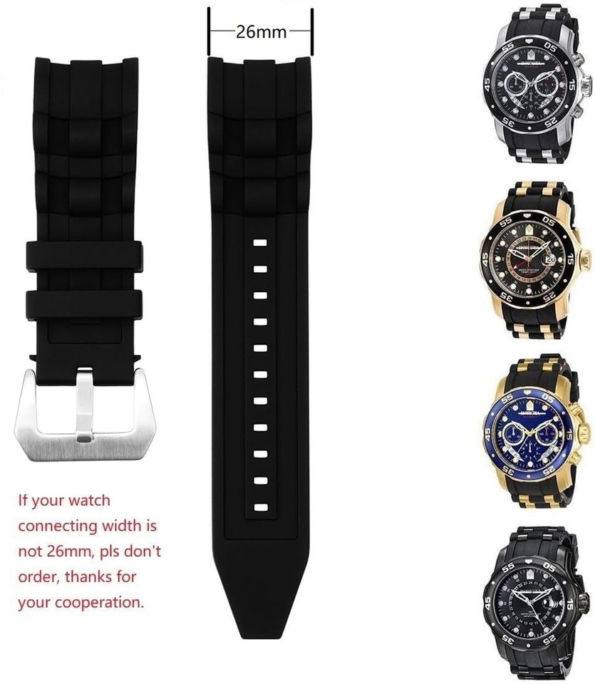 for Invicta Pro Diver Watch Replacement Rubber Silicone Band/Strap 26mm ...
