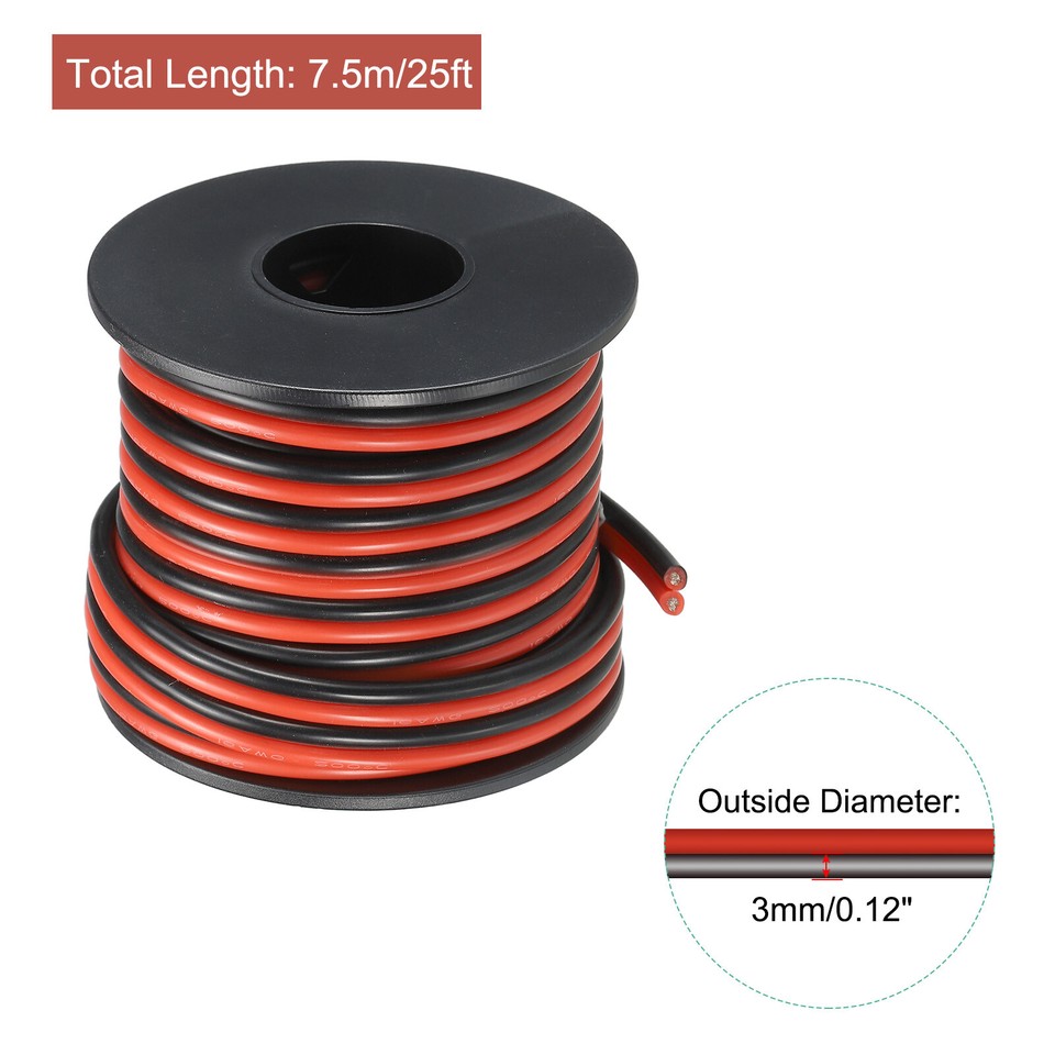 2 Conductor Parallel Silicone Wire 16AWG 16 Gauge Electrical Wire 7.5m ...