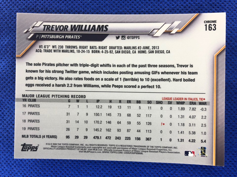 2020 #163 Trevor Williams Topps Chrome Baseball | eBay