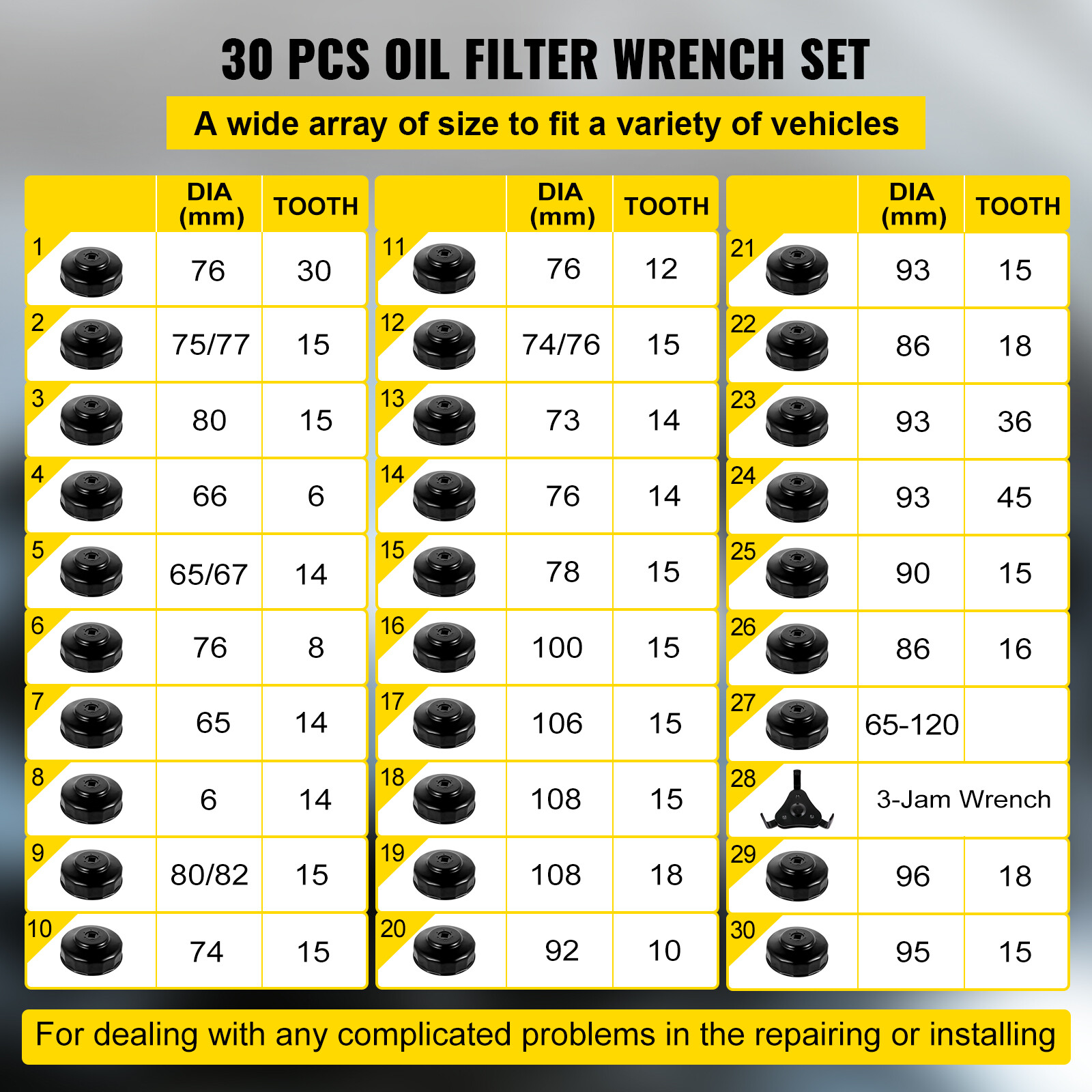 VEVOR 30pc Oil Filter Socket Set Cup Socket Tool Set Oil Cap Wrench ...
