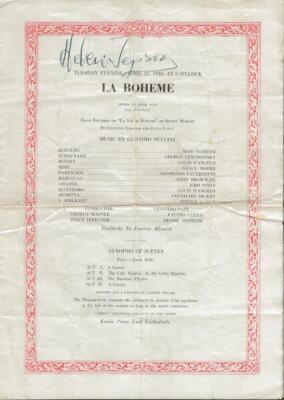 Helen Jepson Signe 1940 La Boheme Program | eBay