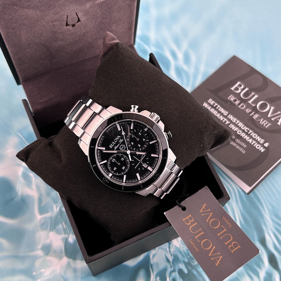Bulova Marine Star Black Dial Stainless Steel 96B272 Men's Quartz Watch ...