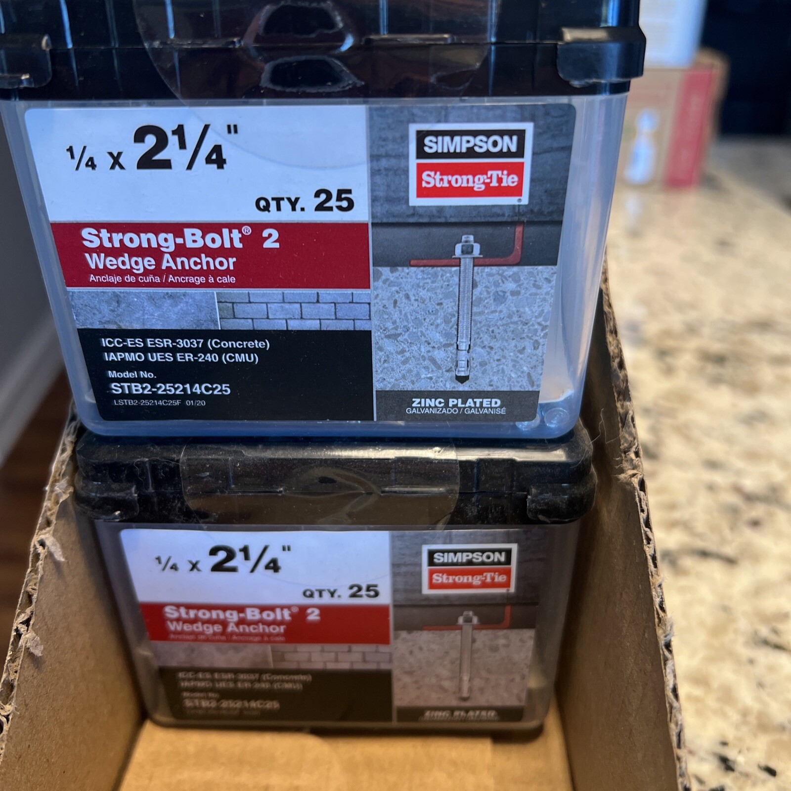 1/4” X 2 1/4 Inch Simpson Strong-Bolt 2 Zinc Wedge Anchor 2 Qty 50 ...