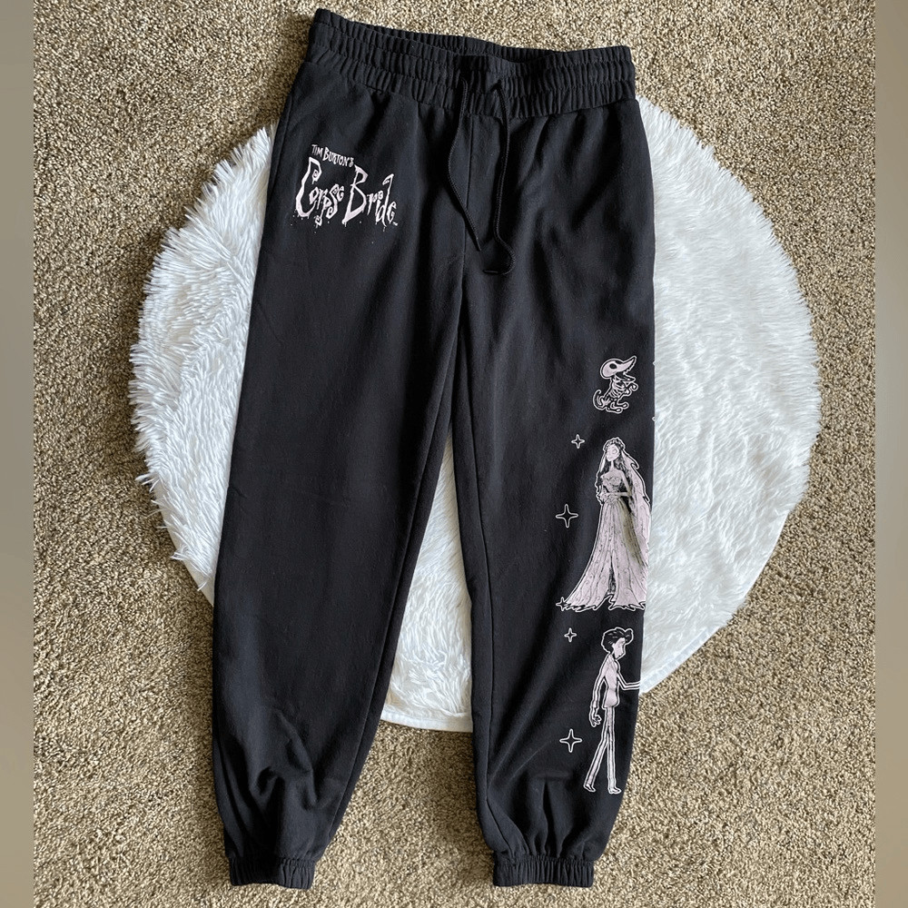 Tim Burtons Corpse Bride Sweatpants Black Pink Drawst… - Gem