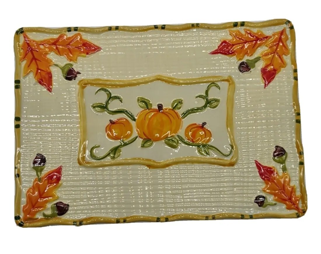 Fall Temptations by Tara Rectangle Tray Trivet Ceramic Pumpkin Autumn ...