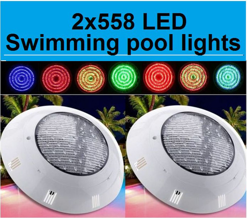 *NEW HQ 2 x 558 LED SWIMMING POOL STRONG LIGHT RGB 7 COLOUR WITH REMOTE ...