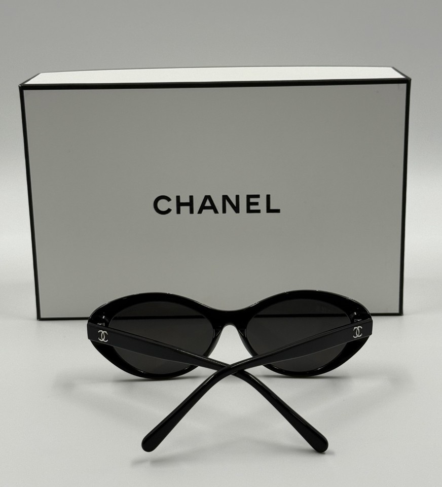 NEW CHANEL 5416 Oval Black Acetate & Gray Lens Sunglasses 100% ...