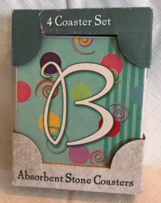 Initial/Letter Pastel Coasters “B” Absorbent Stone Coasters Set of 4 ...