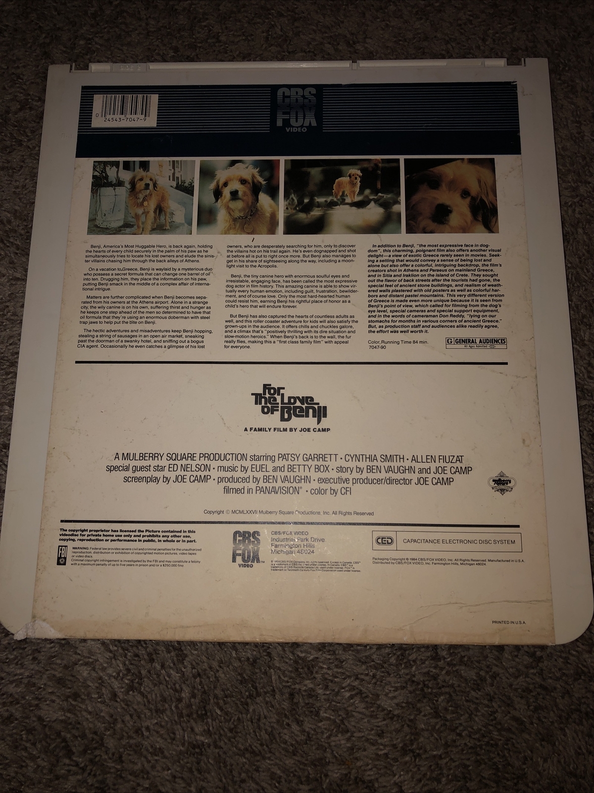 CED Videodisc for The Love of Benji Mulberry Square Productions Cbs/fox ...