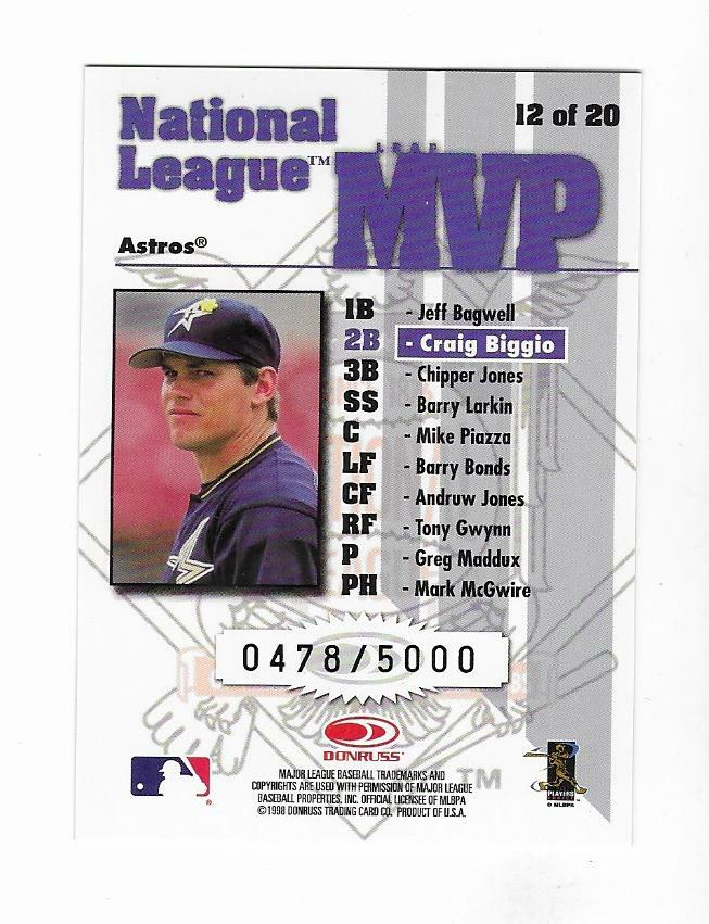1998 Leaf Rookies & Stars - MVP Pennant Edition #12 Craig Biggio /500 ...