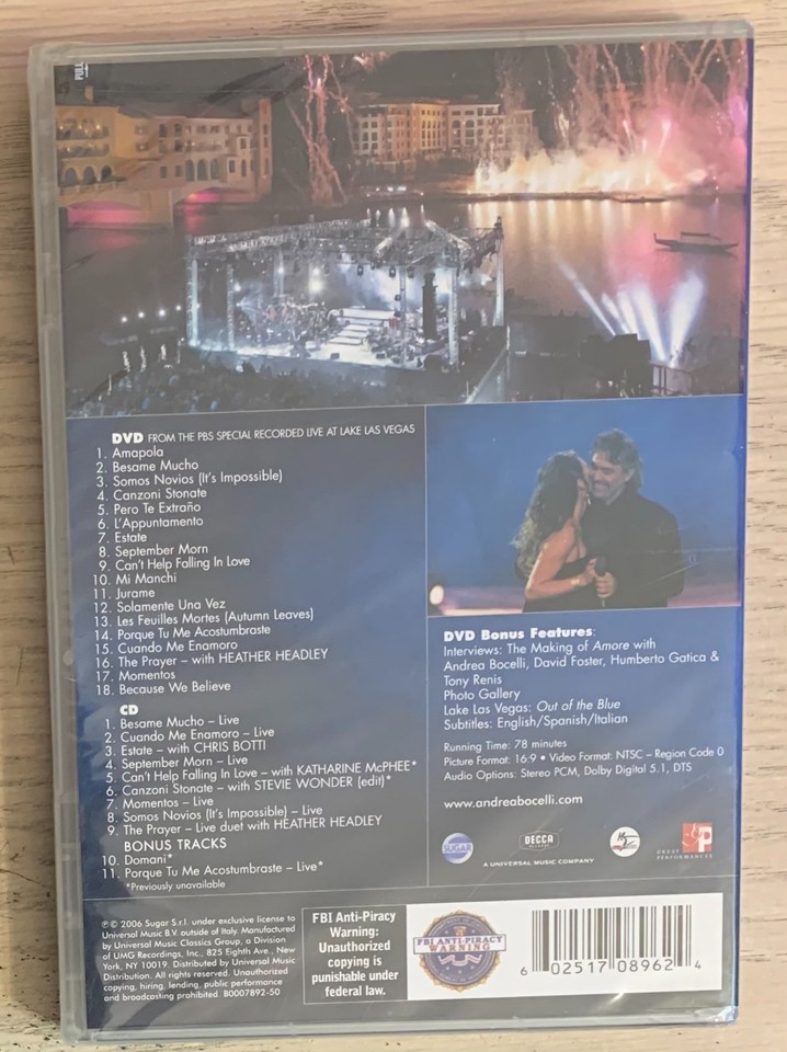 Andrea Bocelli - 2 CD & DVD Set - Concert & New Recording - Sealed and ...