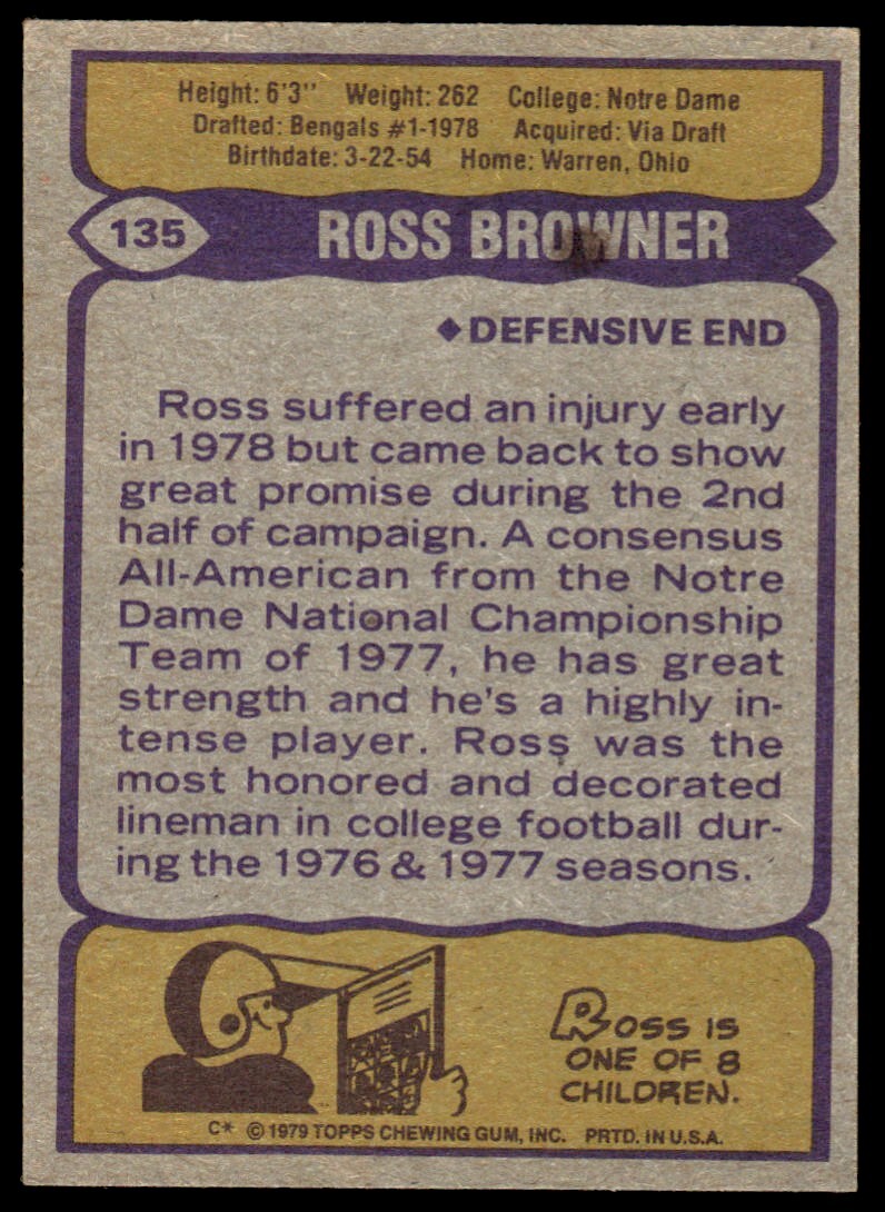 1979 Topps Ross Browner Rookie Cincinnati Bengals #135 | eBay