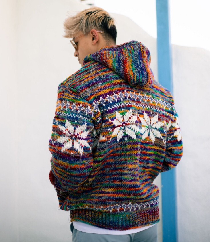 Warm Hippie Jacket Double Knitted Thick Wool Fleece Lined Hoodie Coat ...