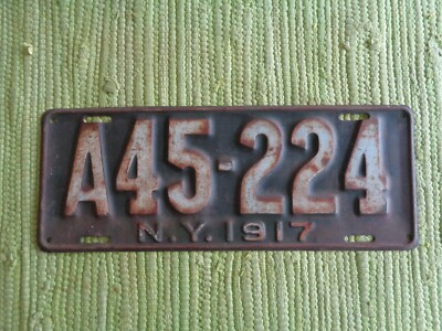 1917 New York License Plate 17 NY Tag A45-224 | eBay