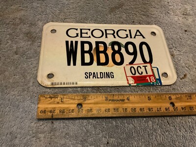 Flat Georgia Motorcycle License Plate WBB890 Spalding County 2018 | eBay