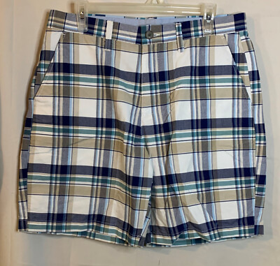 Men's Croft & Barrow Size 34 - Blue & White Plaid Casual Shorts - 34" x ...