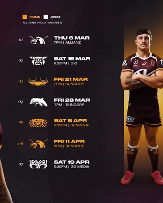 2025 BRISBANE BRONCOS SEASON MATCH FIXTURES DRAW TEAM POSTER,NRL RUGBY ...