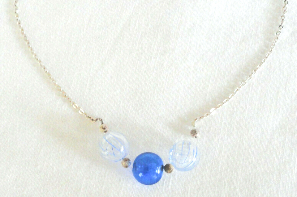 VTG Sterling Silver Bubble Glass Transparent Hollow 3 Bead Necklace ...
