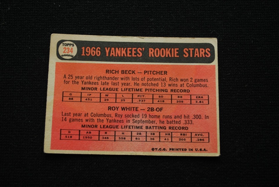 1966 Topps Rookie Stars Roy White Rich Beck New York Yankees #234 VG | eBay