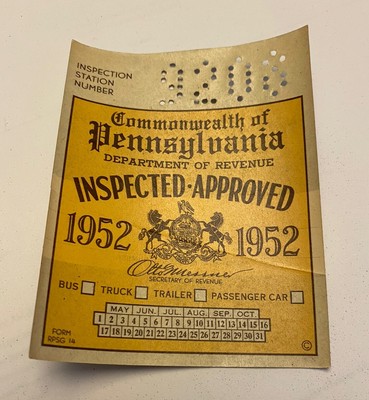 1952 Pennsylvania State Inspection Sticker. Bus Truck Trailer Car | eBay