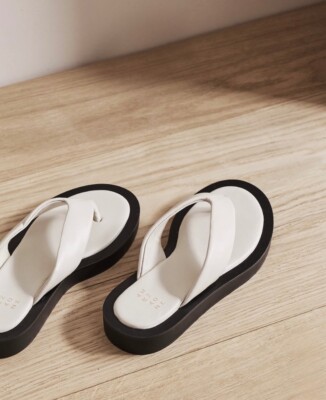Zara Home Contrasting Leather Sandals/Flip Flops Women Size 38 EUR, 7.5 ...
