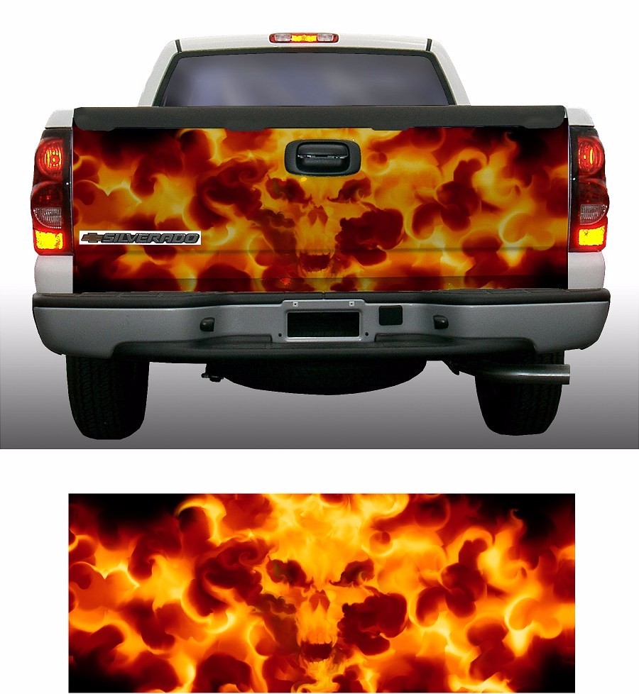 Skull Flame Vinyl Wraps Skull Flame Grunge Orange Fiery Design Black