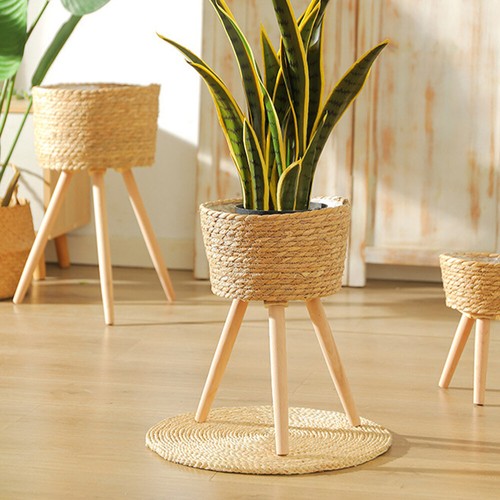 Rattan Flower Basket Woven Flowerpot Storage Rack Planter Floor Stand ...