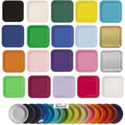 Paper Party Plates Round or Square Solid Colours Choice of Plate & Pack ...