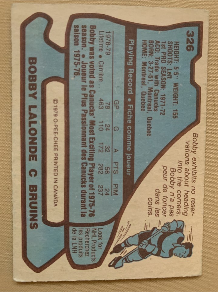 1979-80 O-Pee-Chee OPC #326 Bobby Lalonde Boston Bruins | eBay