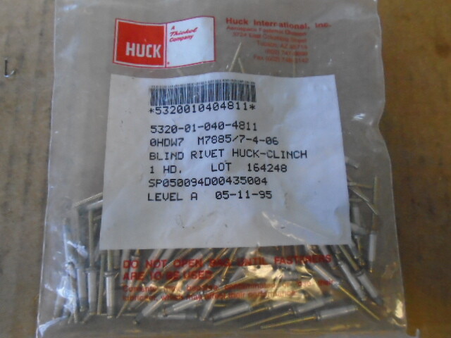 LOT OF 100 EA NOS HUCK BLIND RIVETS P/N: M7885/7-4-06 | eBay