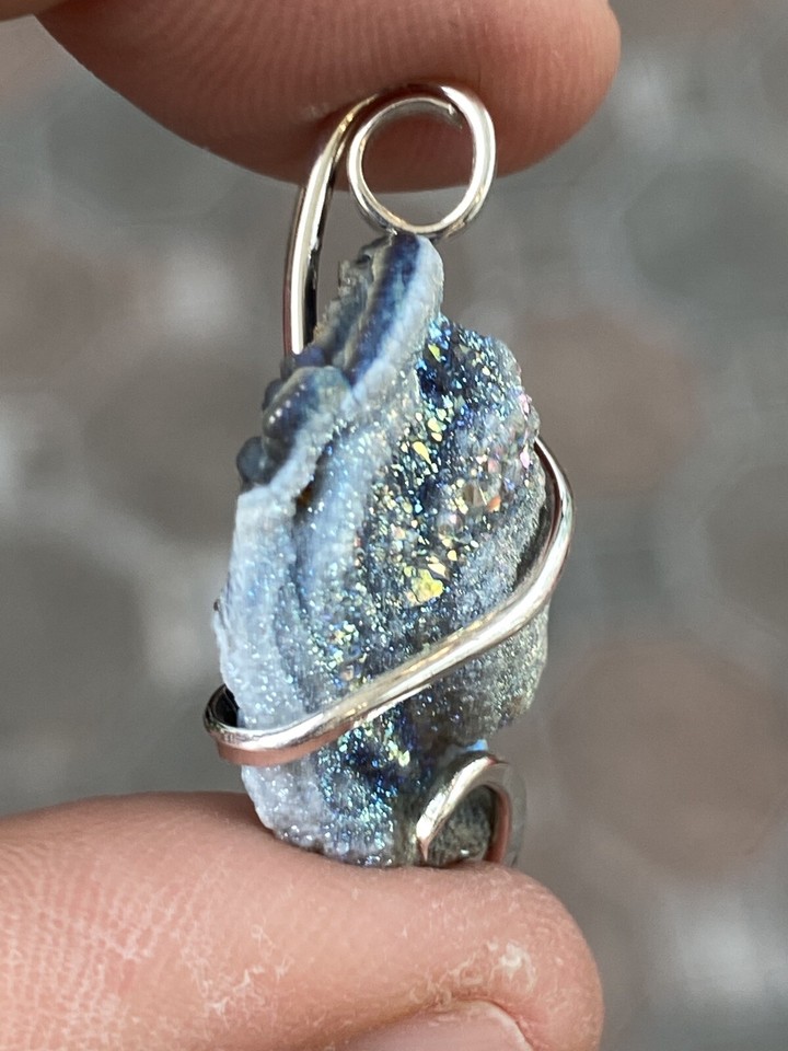 29.29ct Titanium Infused Quartz Druzy in Sterling Silver Forged Pendant ...