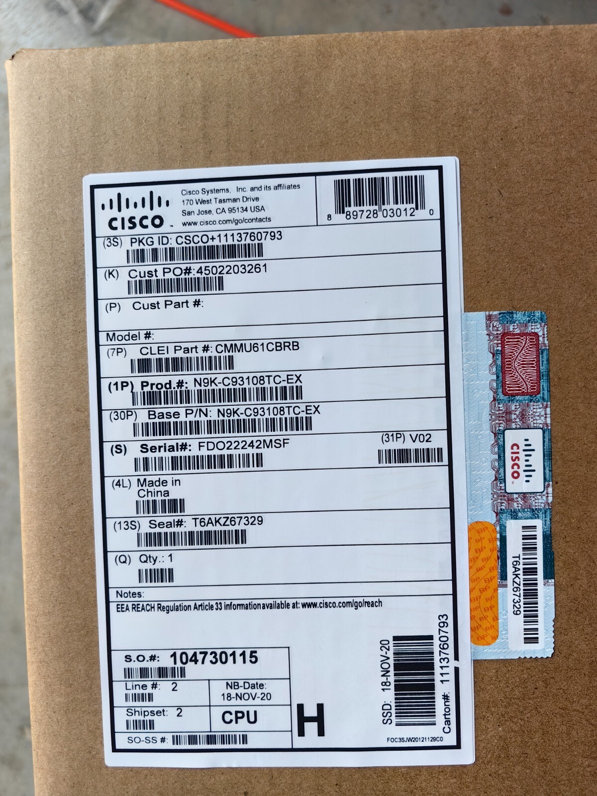 Cisco Nexus (N9KC93108TCEX) 48 Port Rack Mountable Ethernet Switch for ...