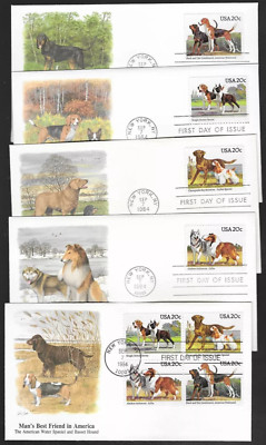DOGS SET 8 DIFF BREEDS 1984 FLEETWOOD CACHET FDCS COMPLETE SET 5 FDCS ...